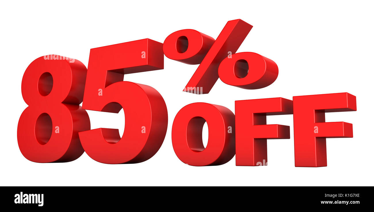 3d render of 85 percent off sale text isolated over white background ...