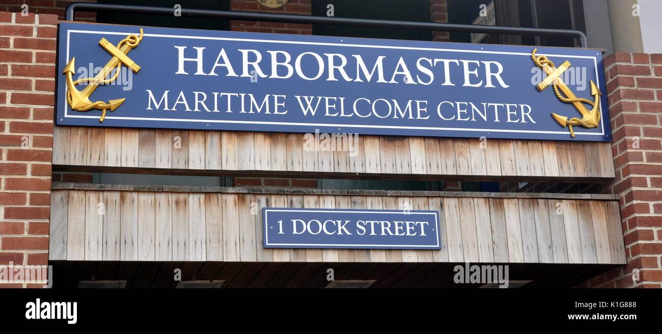 Harbor Master Maritime Welcome Center Sign. It is Blue with Two Gold ...
