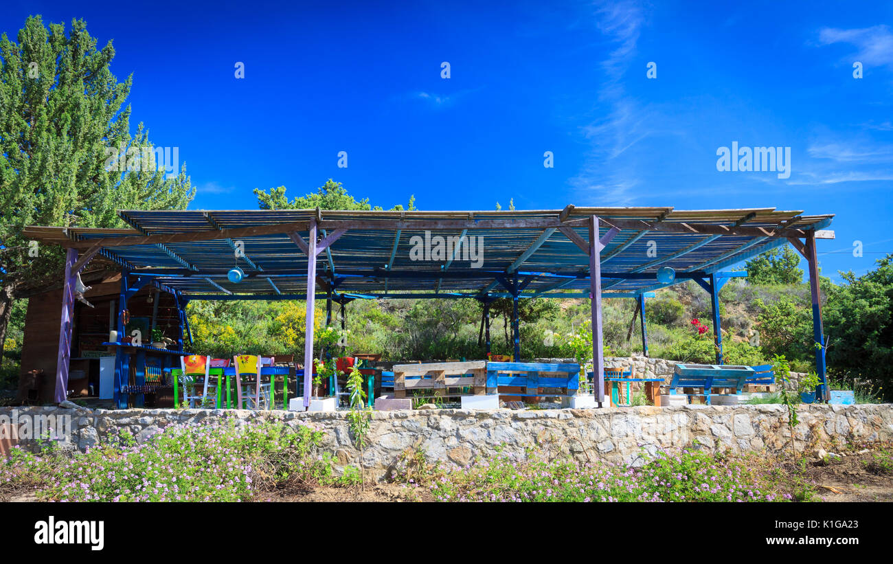 Stylish vintage outdoor bar and restaurant in garden Stock Photo - Alamy