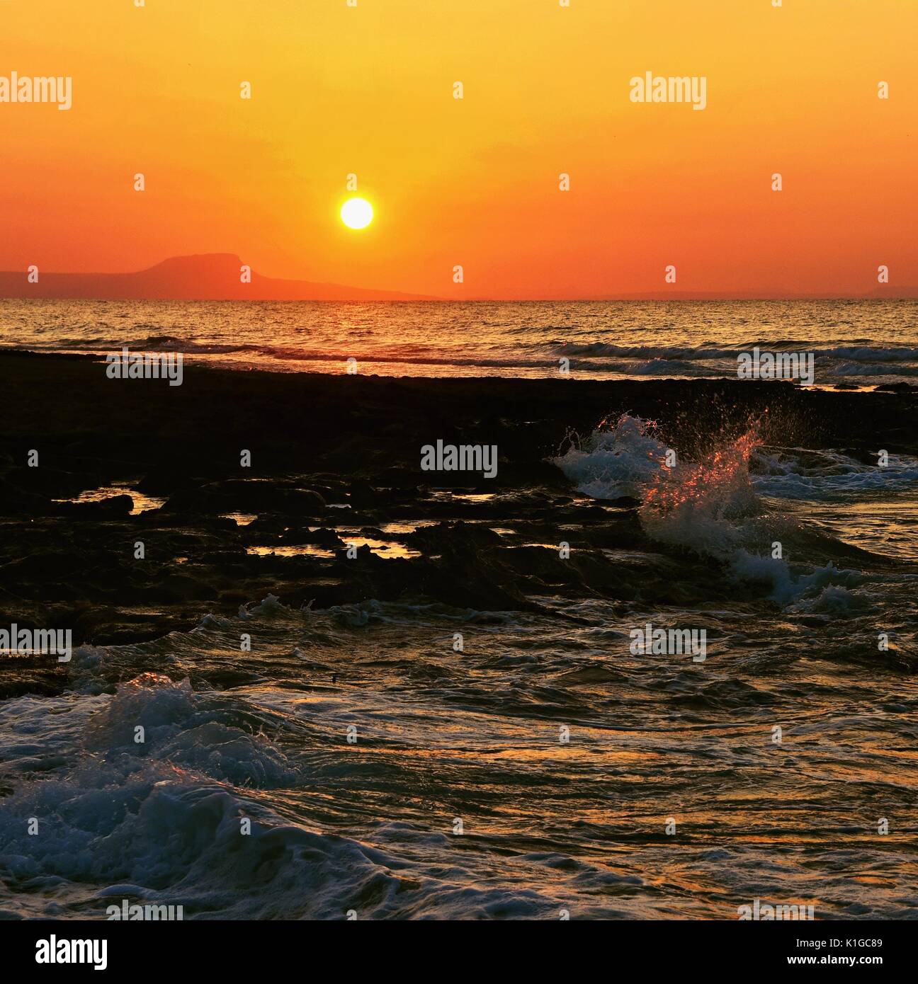 Beautiful summer sunset by the sea. Amazing scenery on the beach with ...