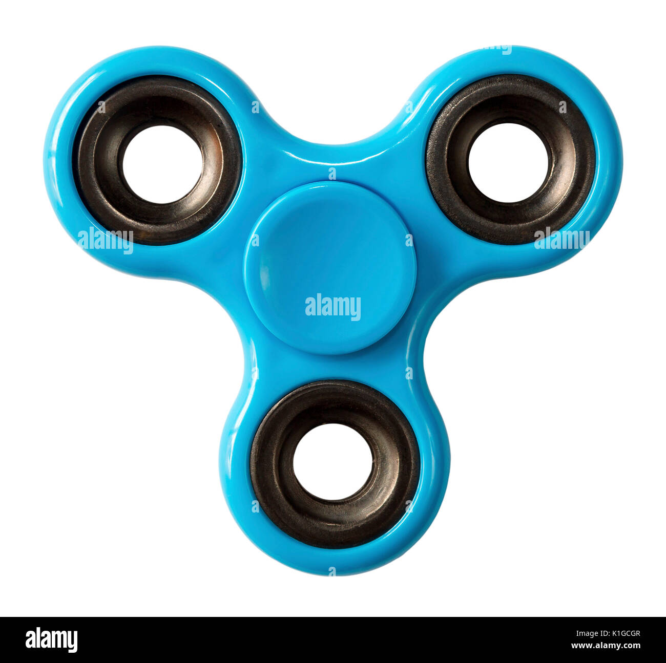 Finger spinner made of blue plastic on an isolated white background ...