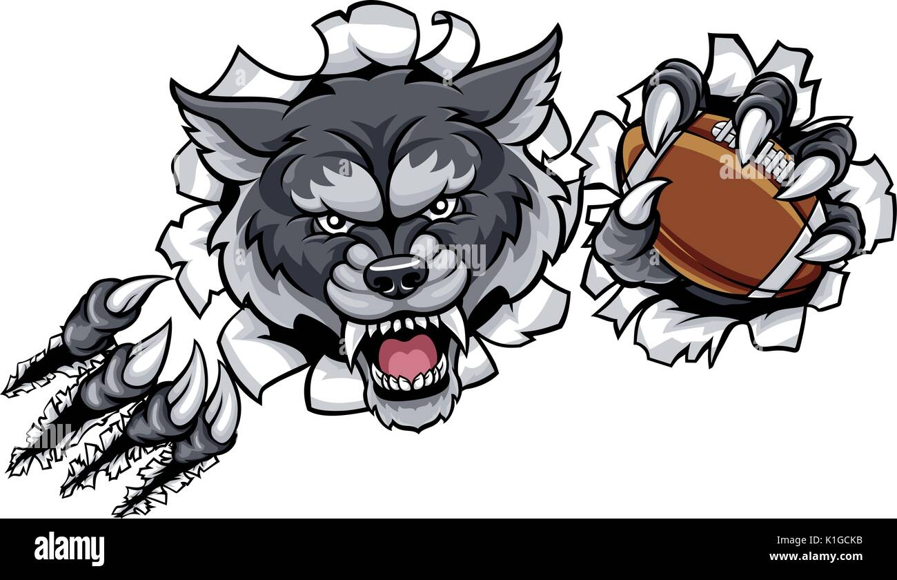 Wolf American Football Mascot Breaking Background Stock Vector Image ...