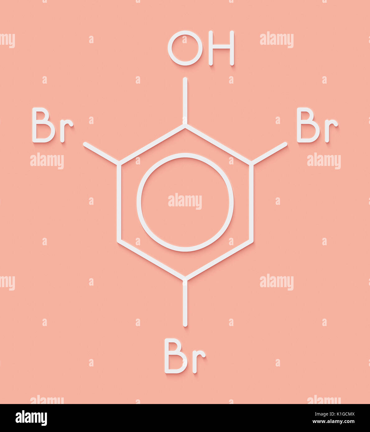 Tribromophenol (TBP, 2,4,6-Tribromophenol) molecule. Used as fungicide ...