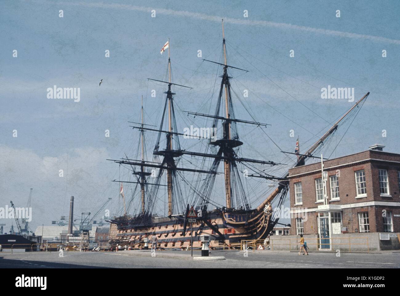 A photograph of HMS Victory, taken at a distance far enough away to ...