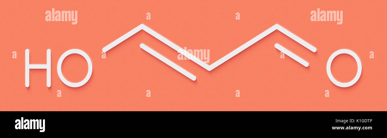 Malondialdehyde (MDA, enol form) molecule. Marker of oxidative stress ...