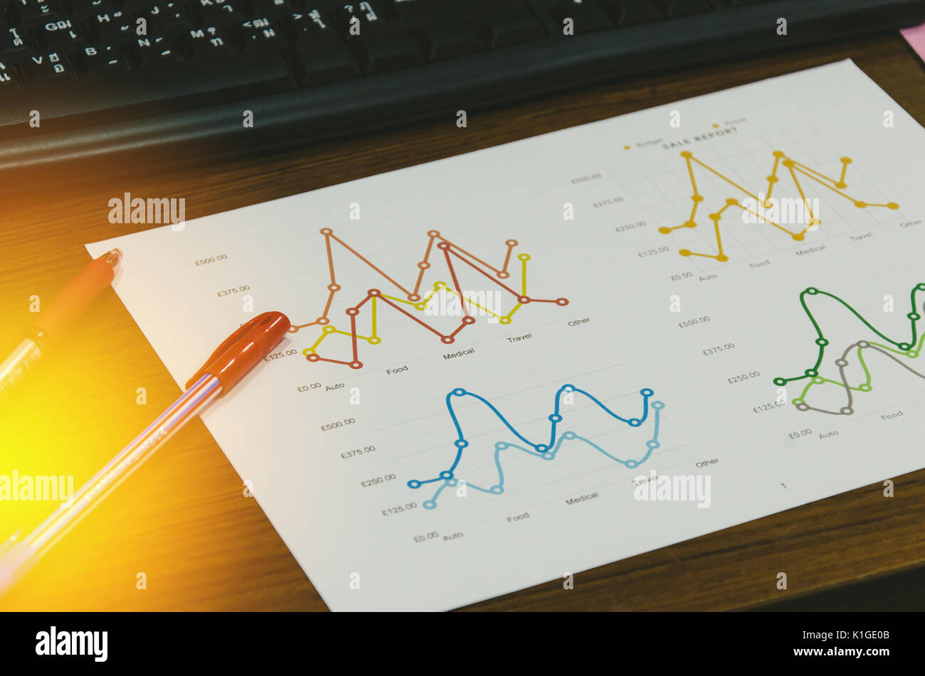 Graph papers and keyboards on desk Stock Photo - Alamy