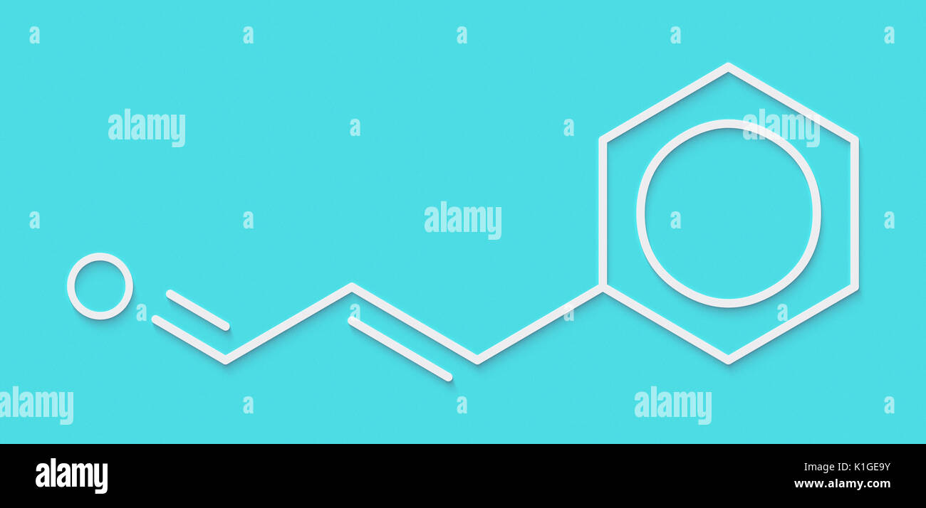 Cinnamaldehyde (cinnamic aldehyde) cinnamon flavor molecule. Skeletal ...
