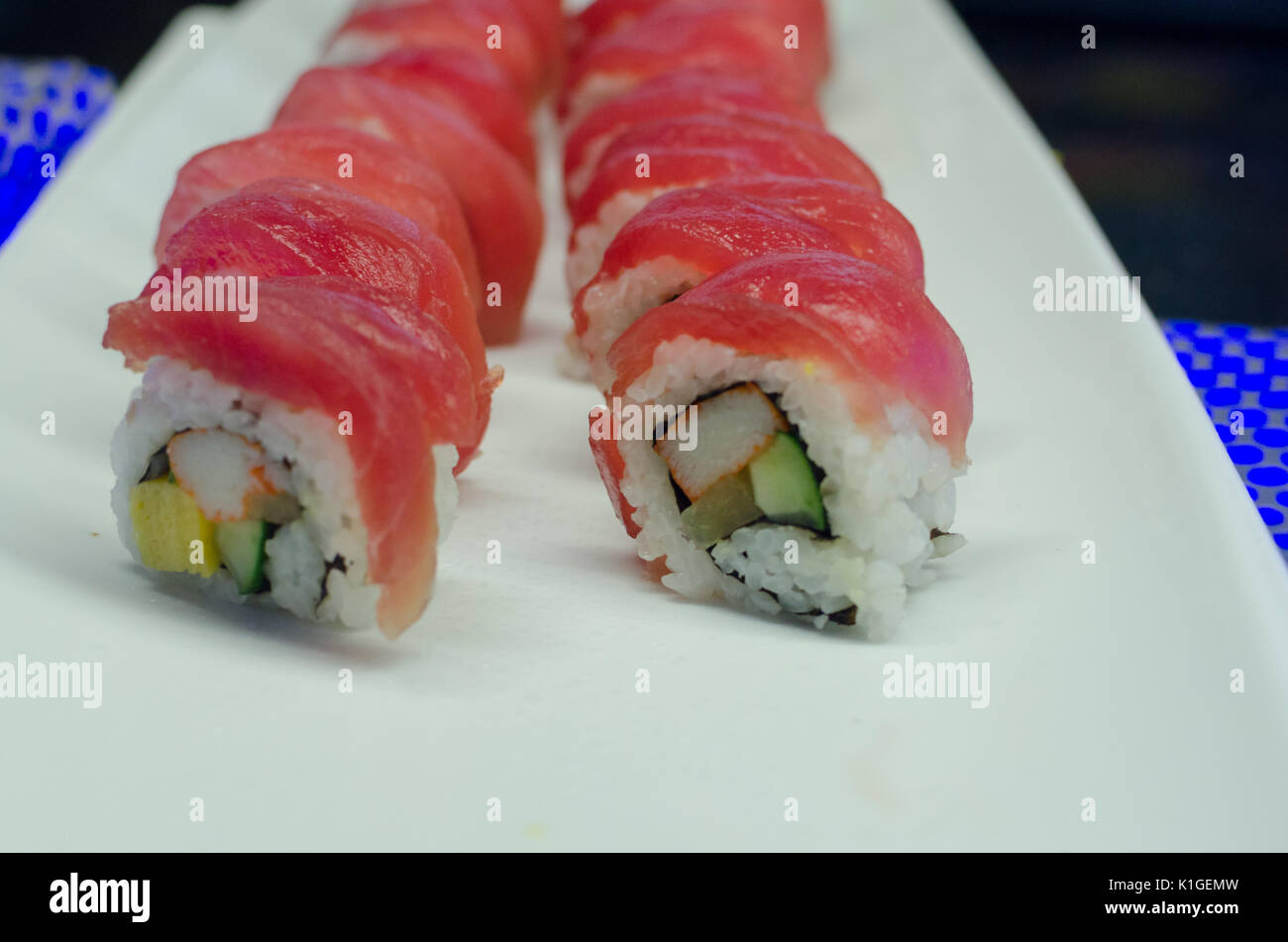 Tuna fish sushi rice wrapped d. japan food Stock Photo - Alamy