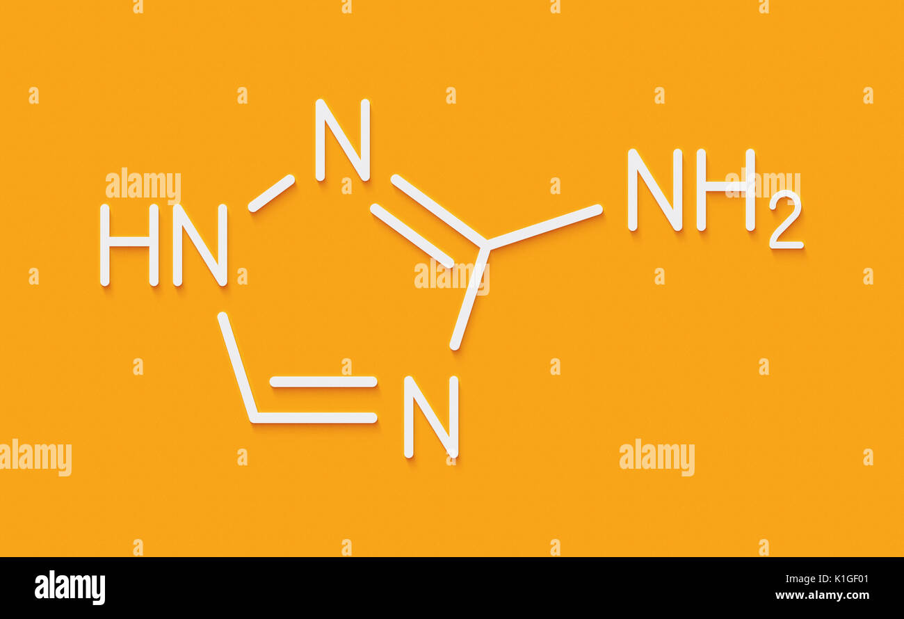 Amitrol (3-Amino-1,2,4-triazole, 3-AT) herbicide molecule. Skeletal ...