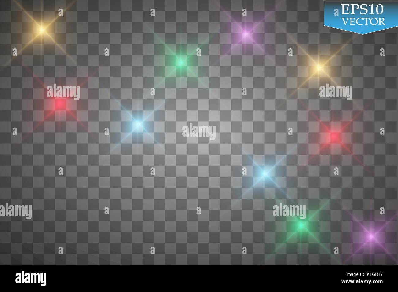 Set of color lights, flares isolated on transparent background. Vector ...