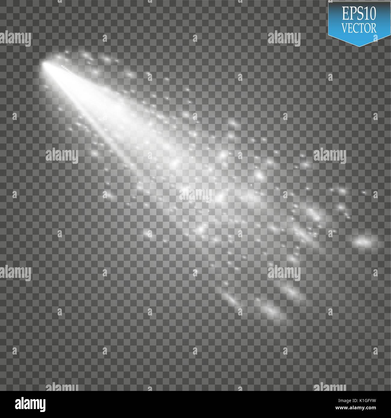 A bright comet with large dust and gas trails isolated. Vector ...