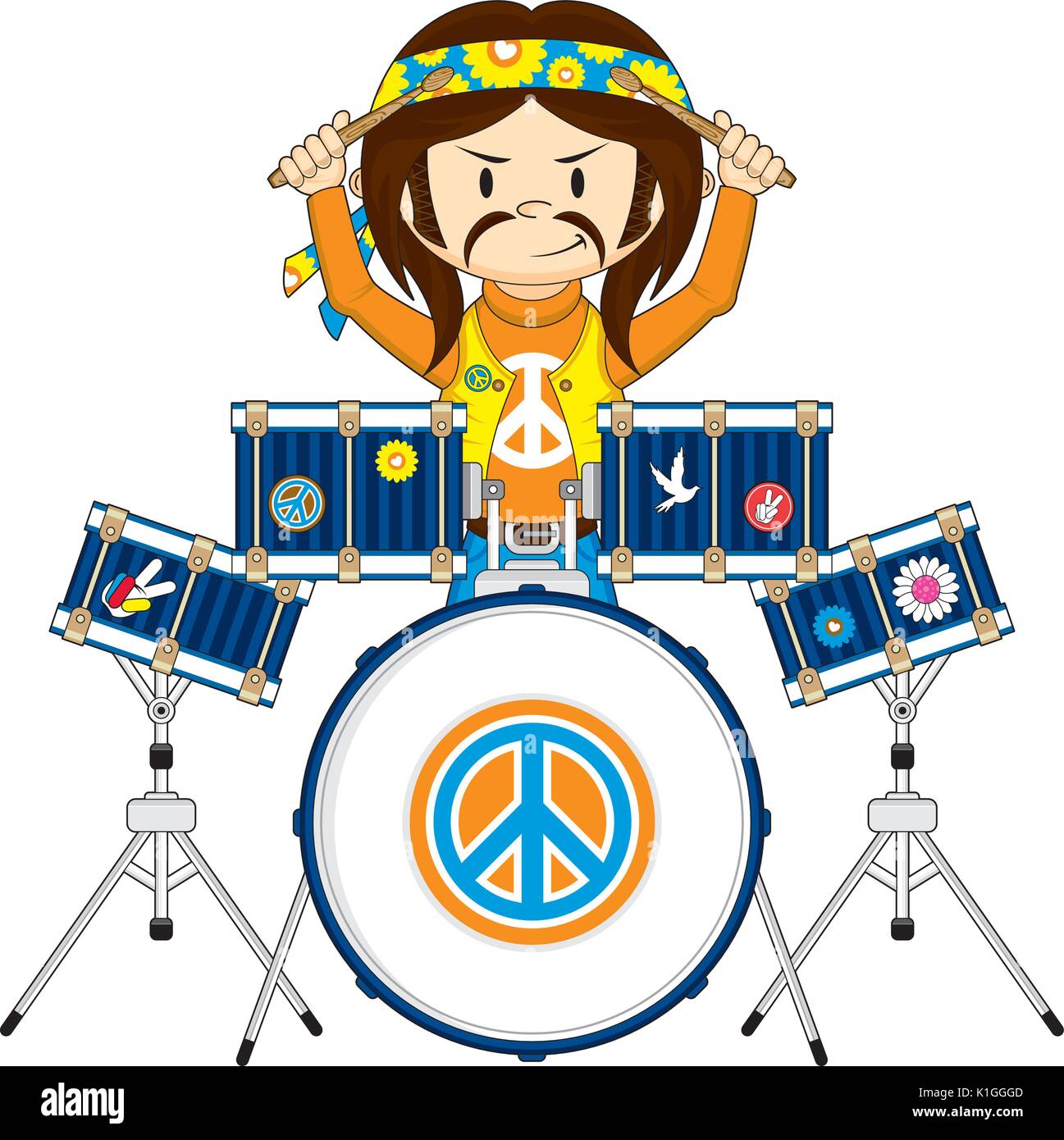 Cute Cartoon Hippie Drummer Stock Vector Image & Art - Alamy