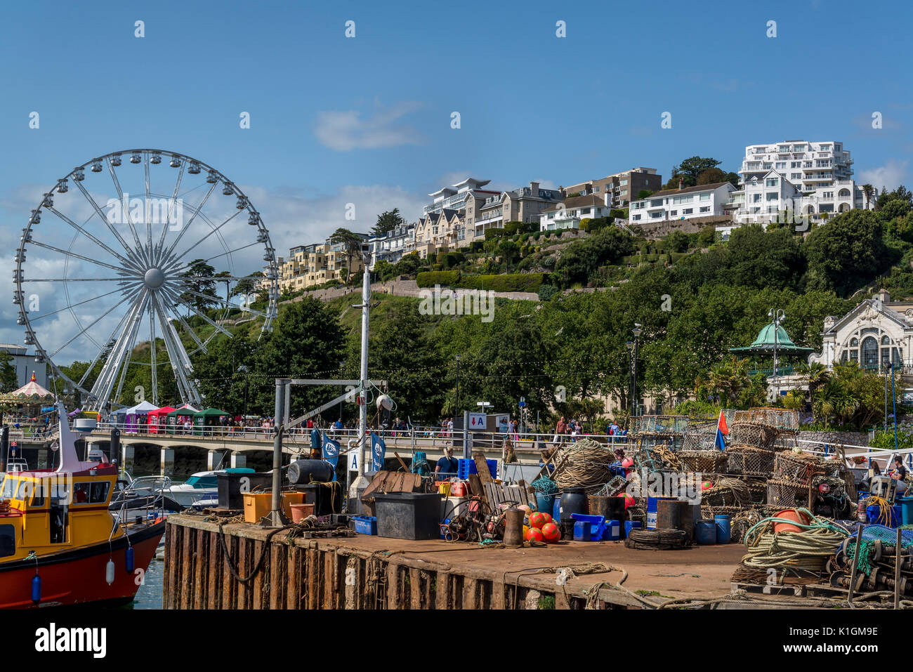 Fishing port and Ferris Wheel on the waterfront, Torquay, a seaside ...