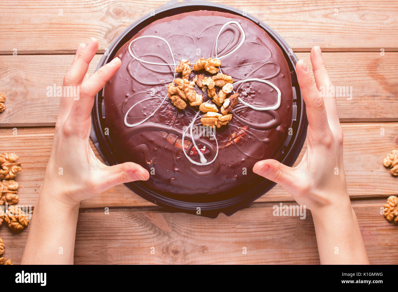 very hungry woman is ready to eat chocolate cake Stock Photo - Alamy
