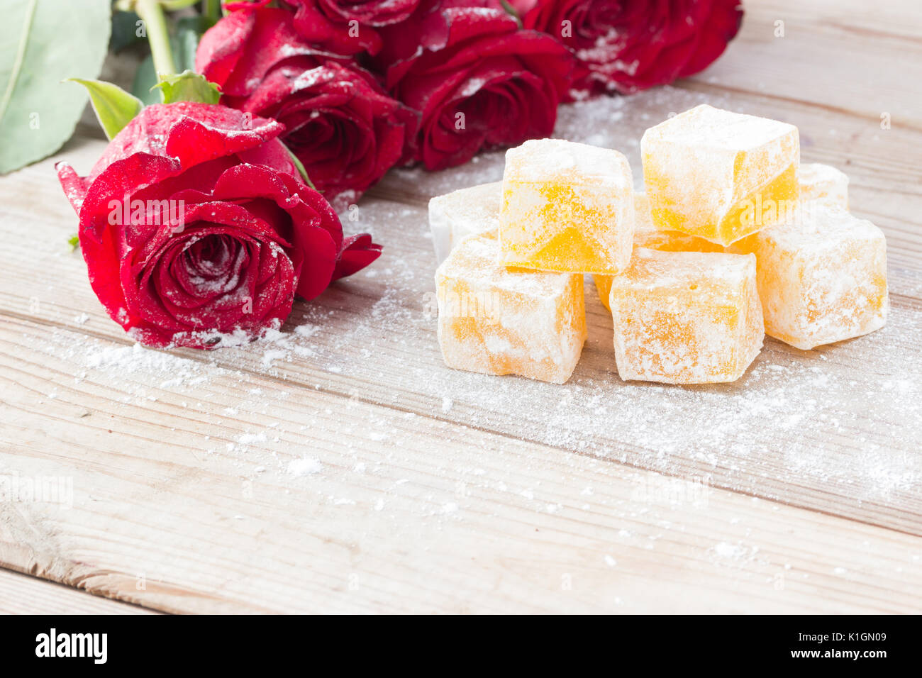 Delicious Turkish Delight with rose flower taste Stock Photo - Alamy