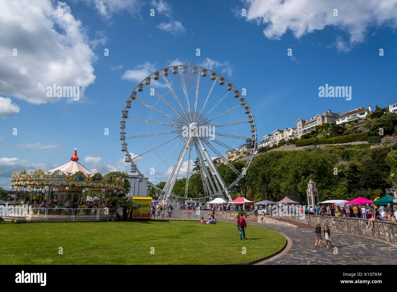 Waterfront promenade with Ferris Wheel, Torquay, a seaside town in ...