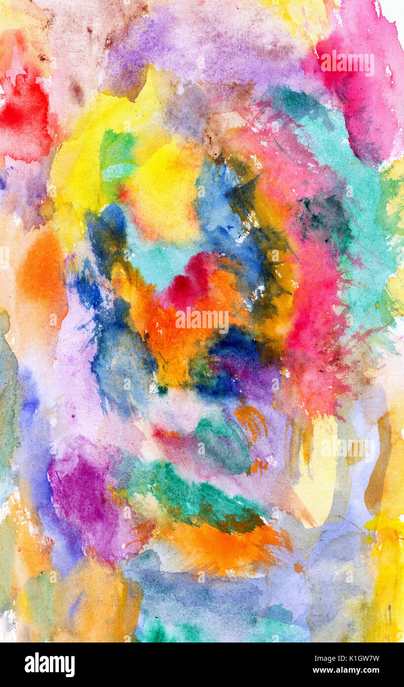 Watercolor color stains and brush strokes - detail Stock Photo - Alamy