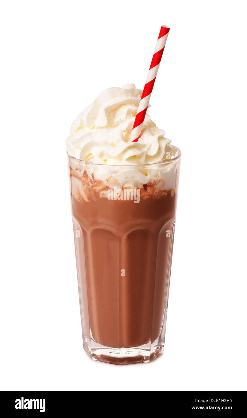 Chocolate milk shake with whipped cream isolated on white background ...