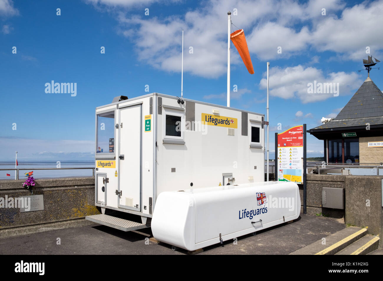 The RNLI lifeguard, lookout station positioned above the beach at ...