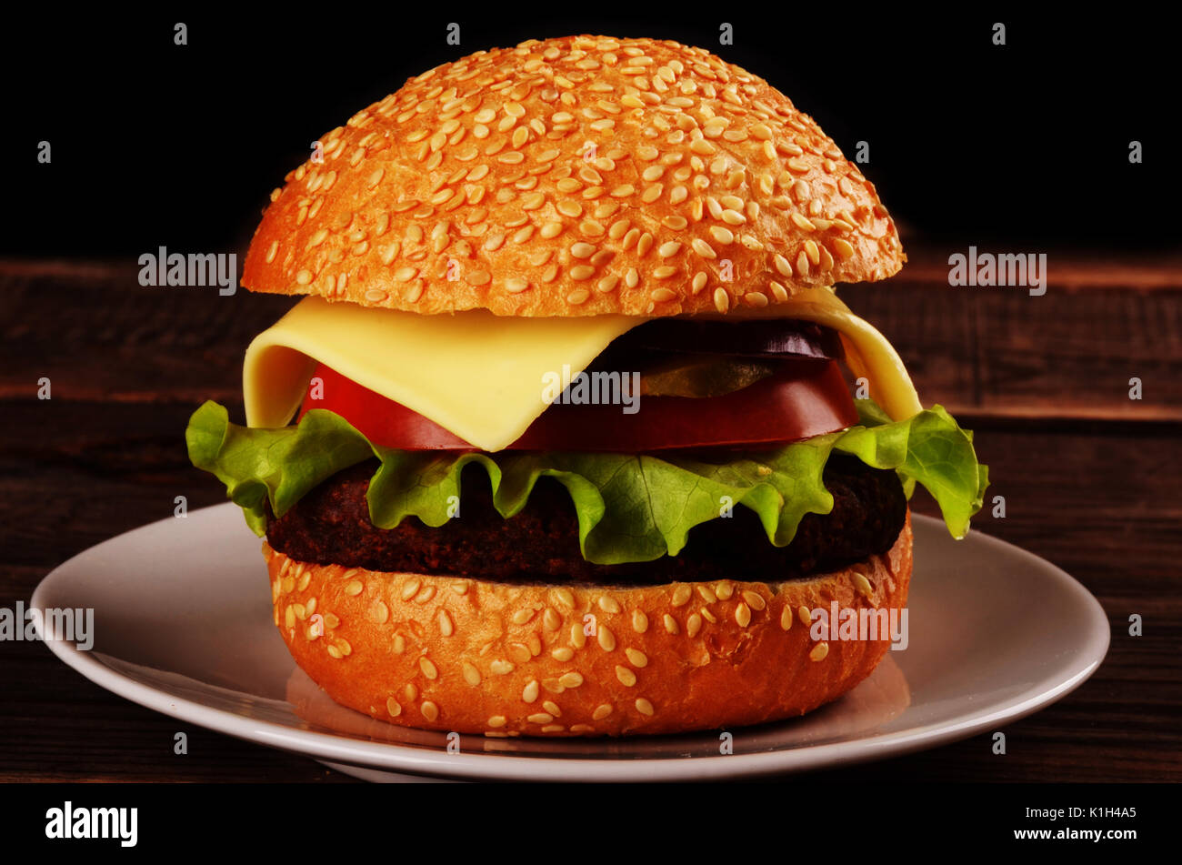 Hamburger burger on table in hi-res stock photography and images - Alamy