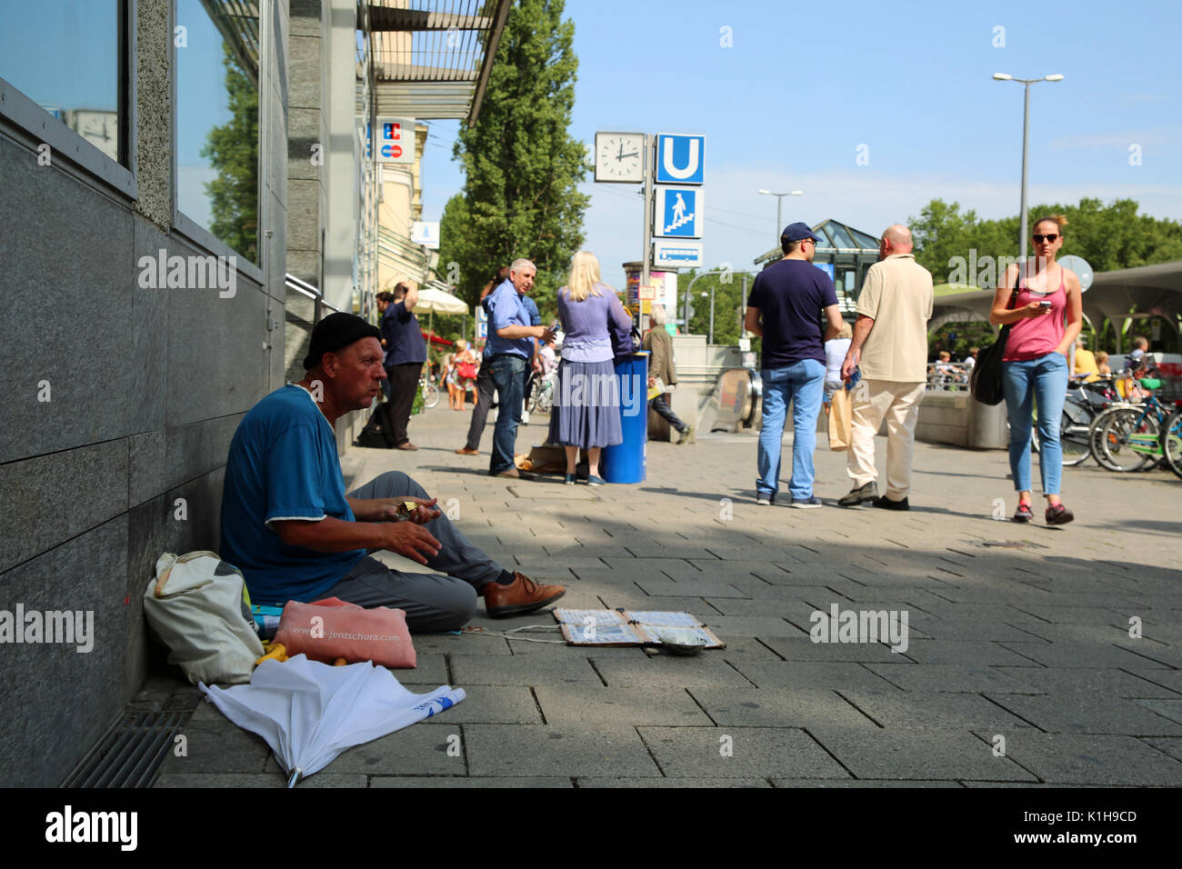 Homeless person next to the CSU (Christian-Social Party) stand. (Photo ...