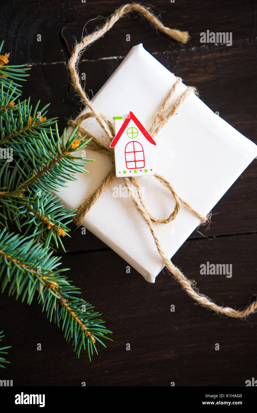 Festive Christmas themed frame with gift box and decorations Stock ...