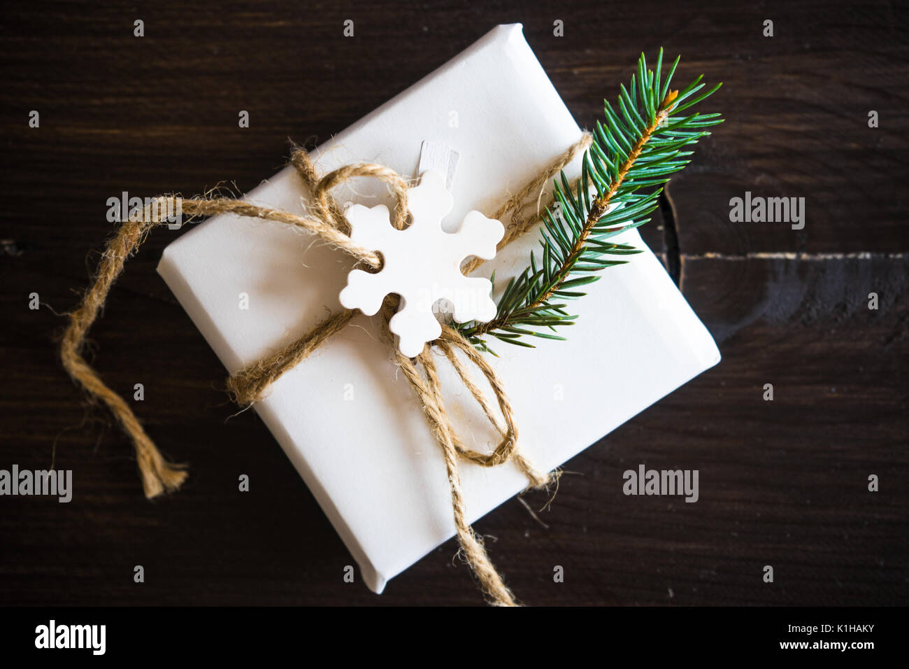 Festive Christmas themed frame with gift box and decorations Stock ...