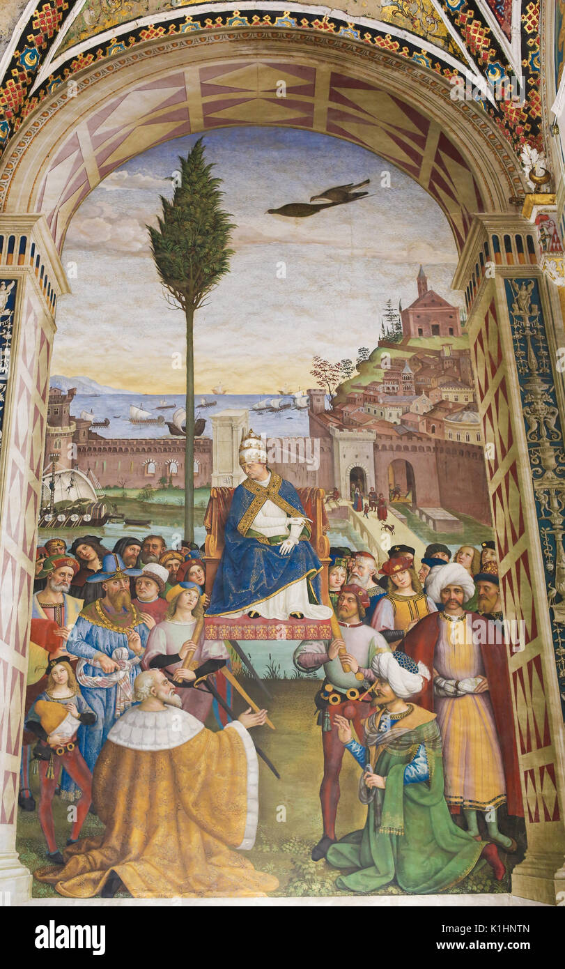 Frescoes (1502) in Piccolomini Library in Siena Cathedral, Tuscany ...