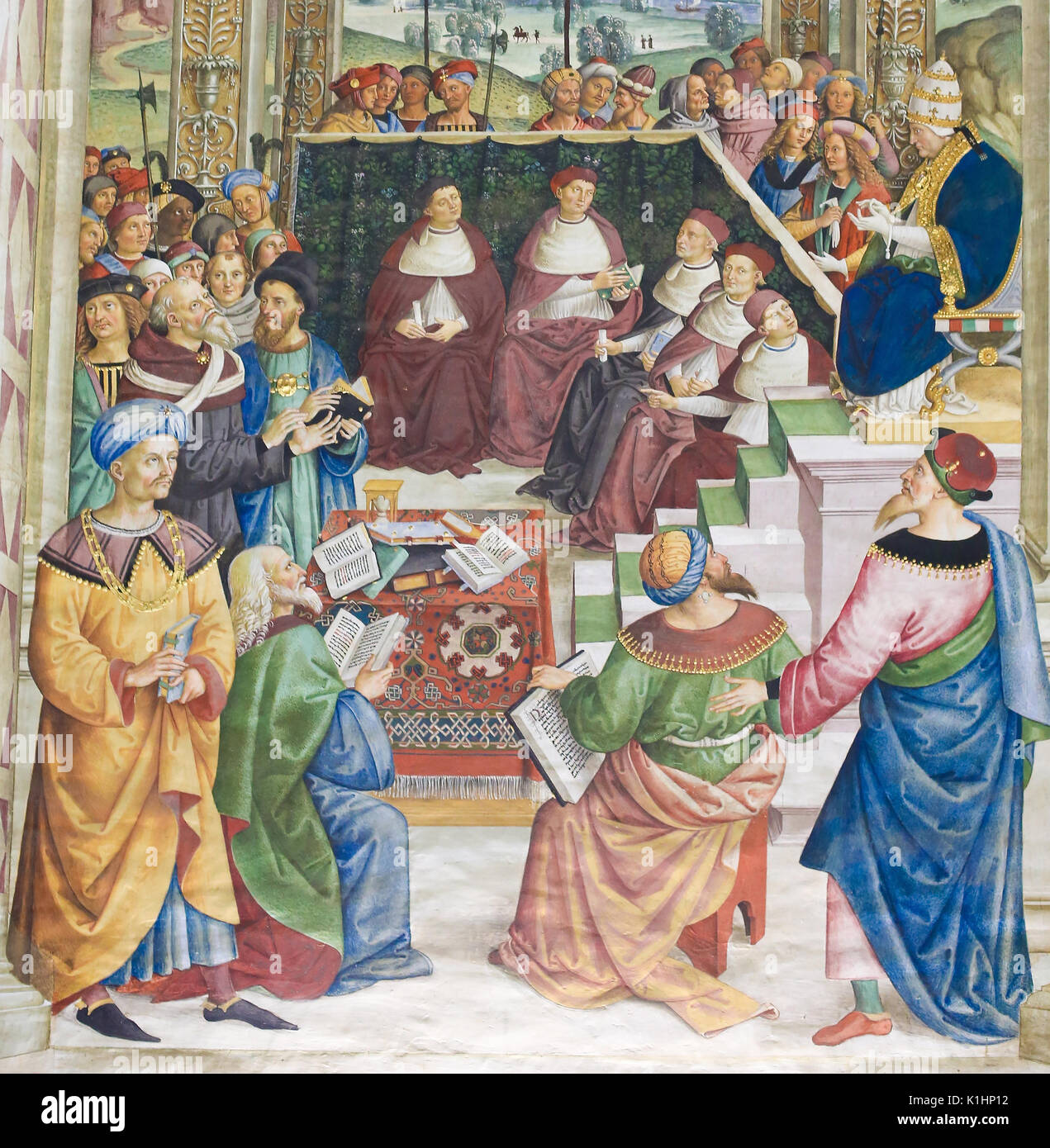 Frescoes (1502) in Piccolomini Library in Siena Cathedral, Tuscany ...