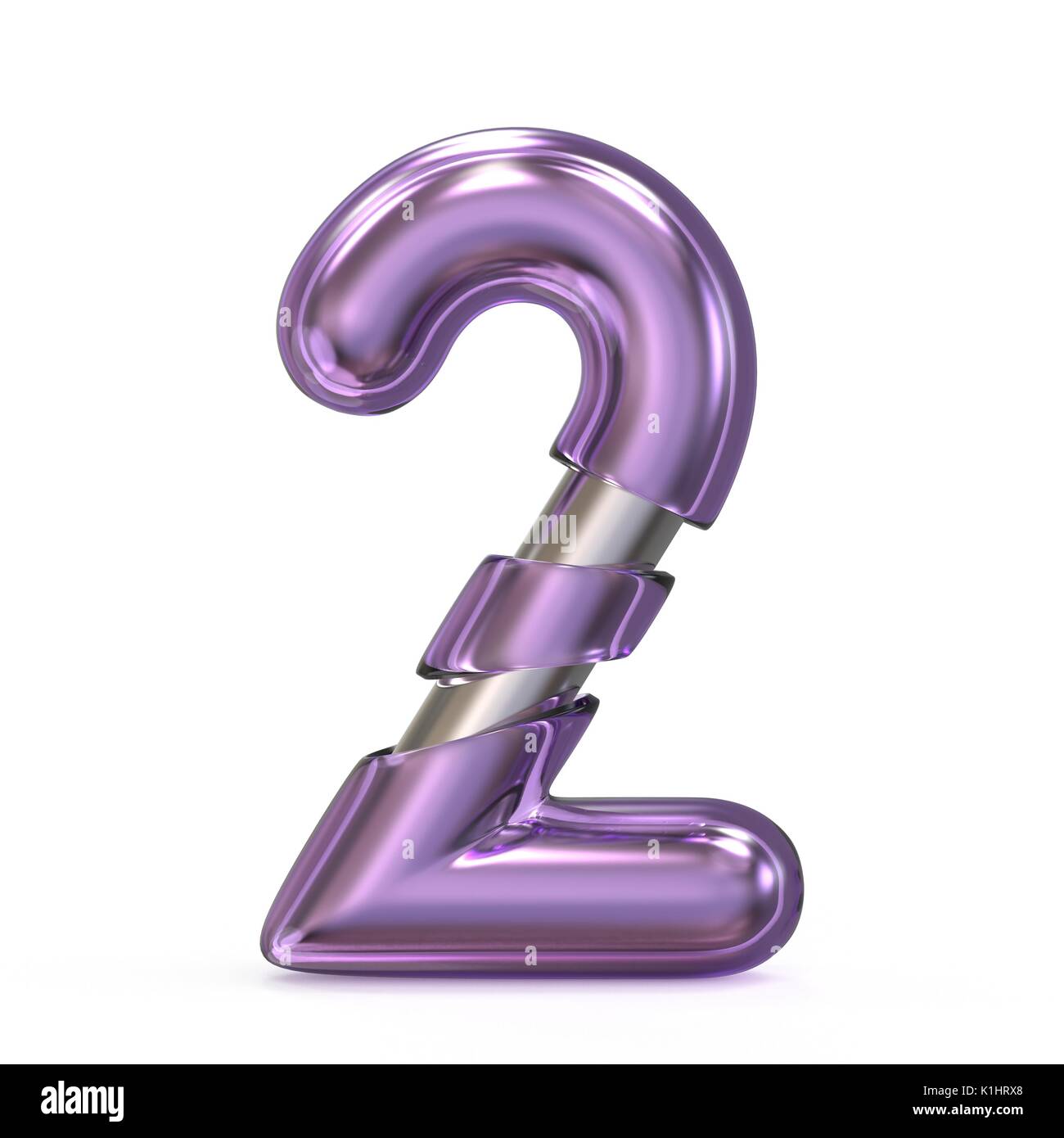 Purple gem with metal core font NUMBER 2 TWO 3D render illustration ...