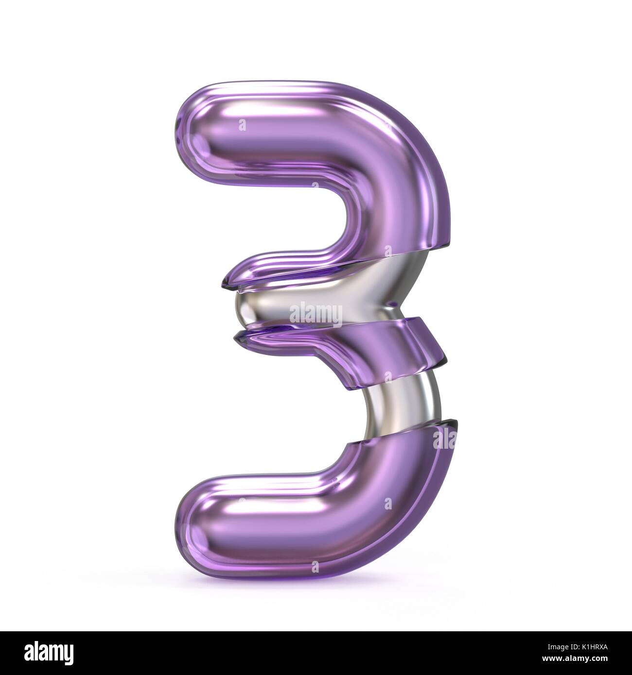 Purple gem with metal core font NUMBER 3 THREE 3D render illustration ...