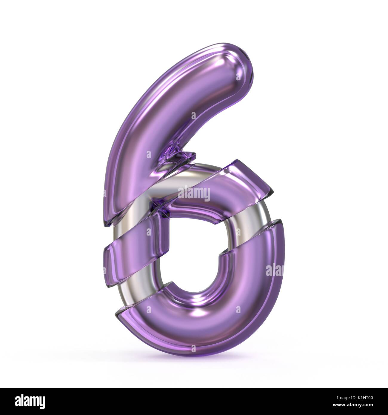 Purple gem with metal core font NUMBER 6 SIX 3D render illustration ...