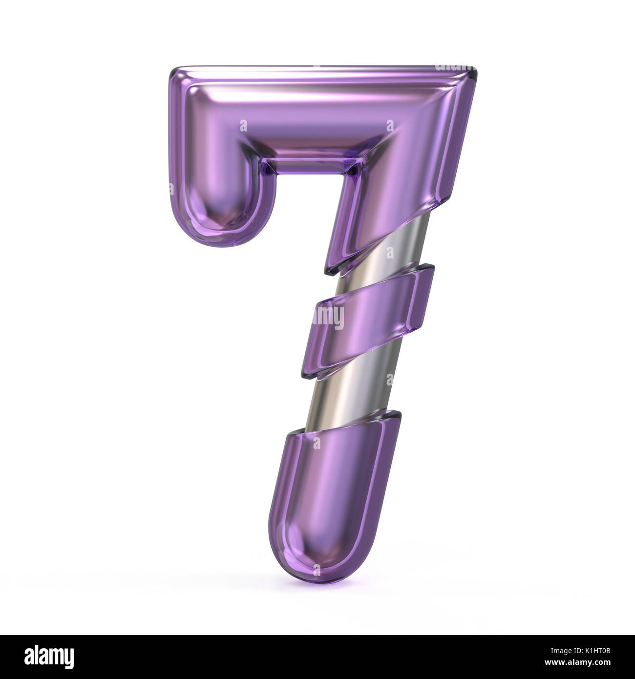 Purple gem with metal core font NUMBER 7 SEVEN 3D render illustration ...