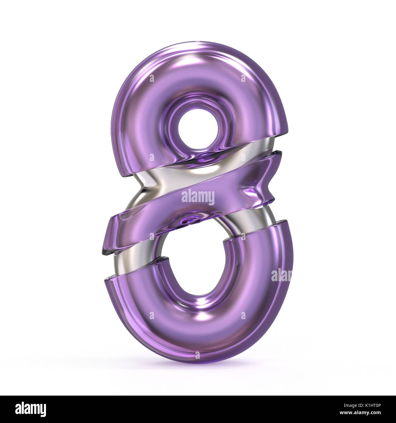Purple gem with metal core font NUMBER 8 EIGHT 3D render illustration ...