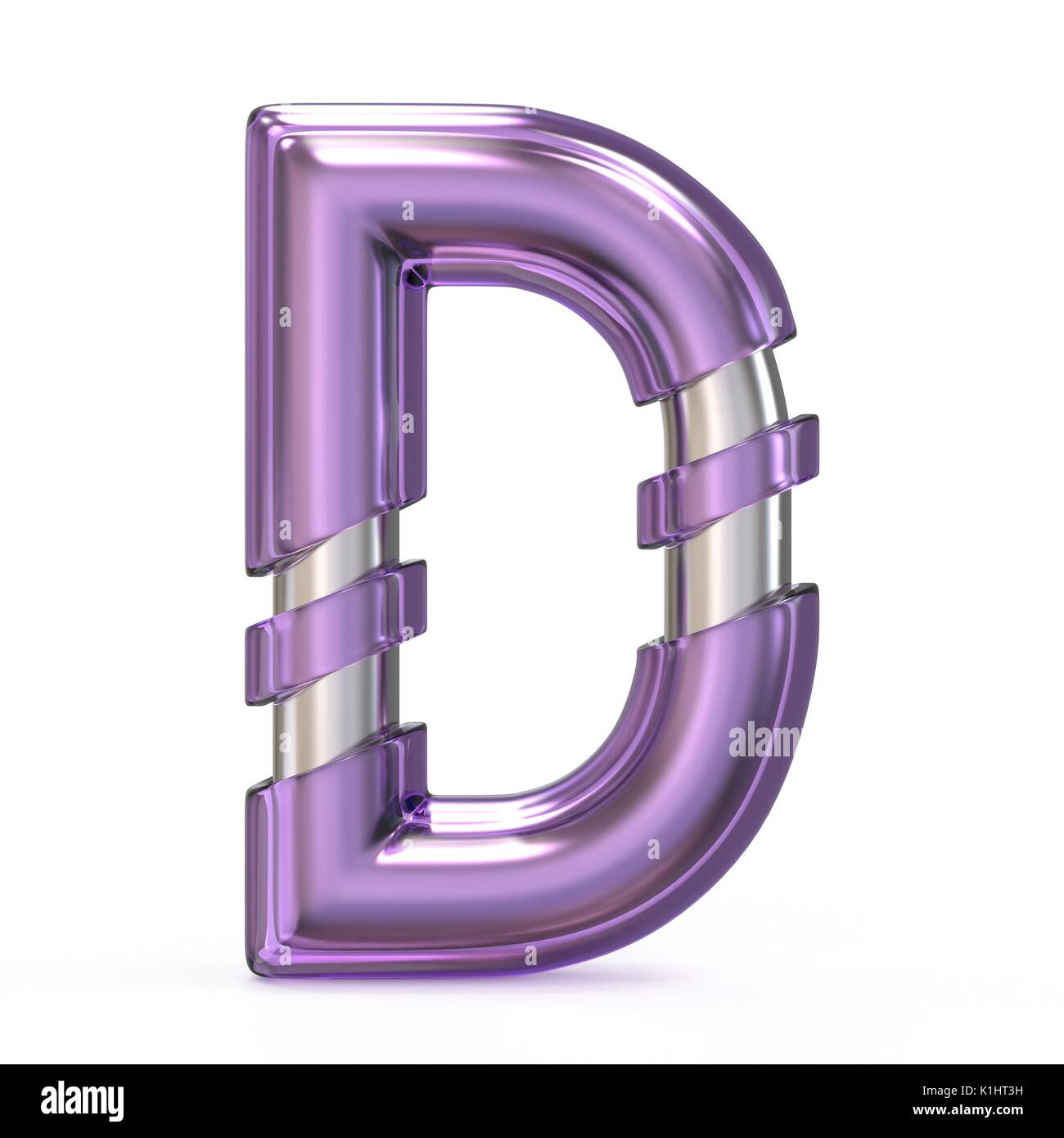Purple gem with metal core font LETTER D 3D render illustration ...