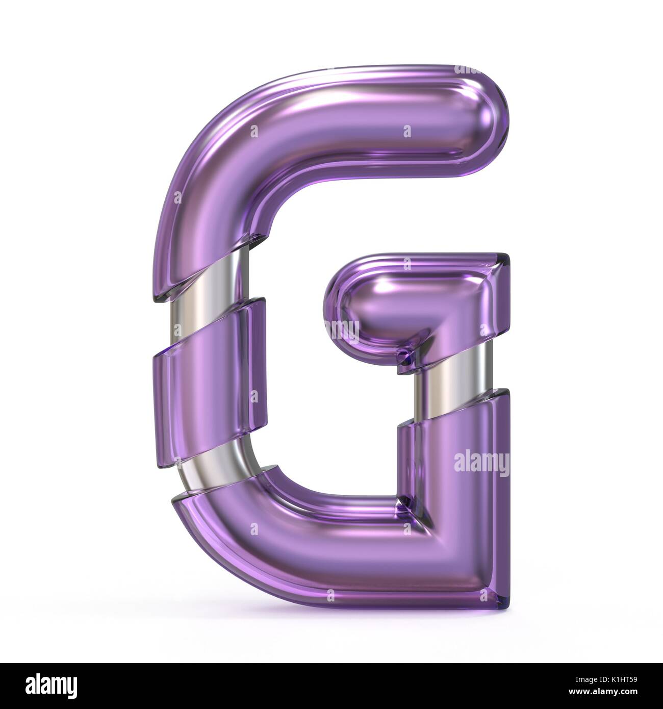 Purple gem with metal core font LETTER G 3D render illustration ...