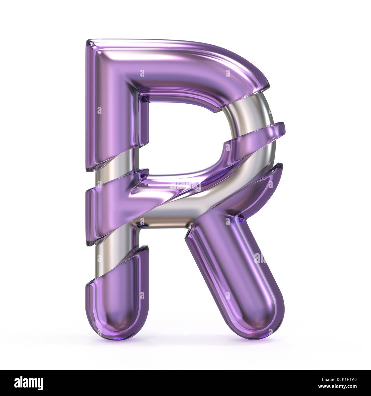 Purple gem with metal core font LETTER R 3D render illustration ...