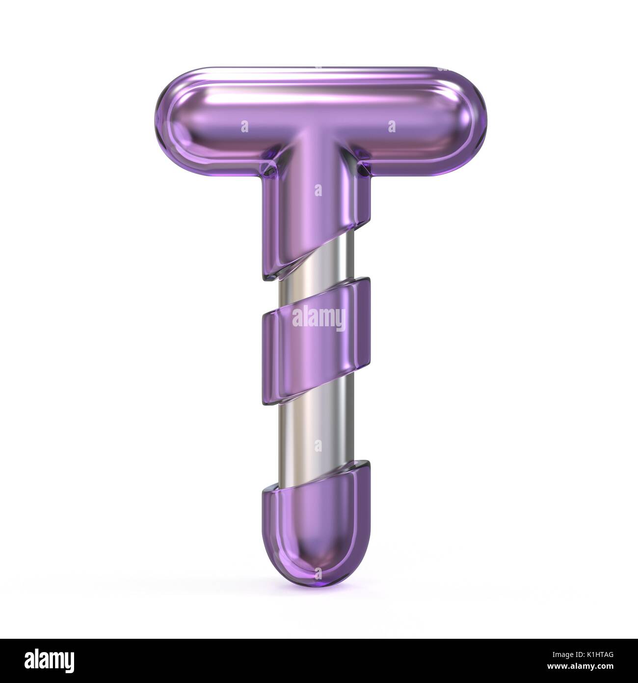 Purple gem with metal core font LETTER T 3D render illustration ...