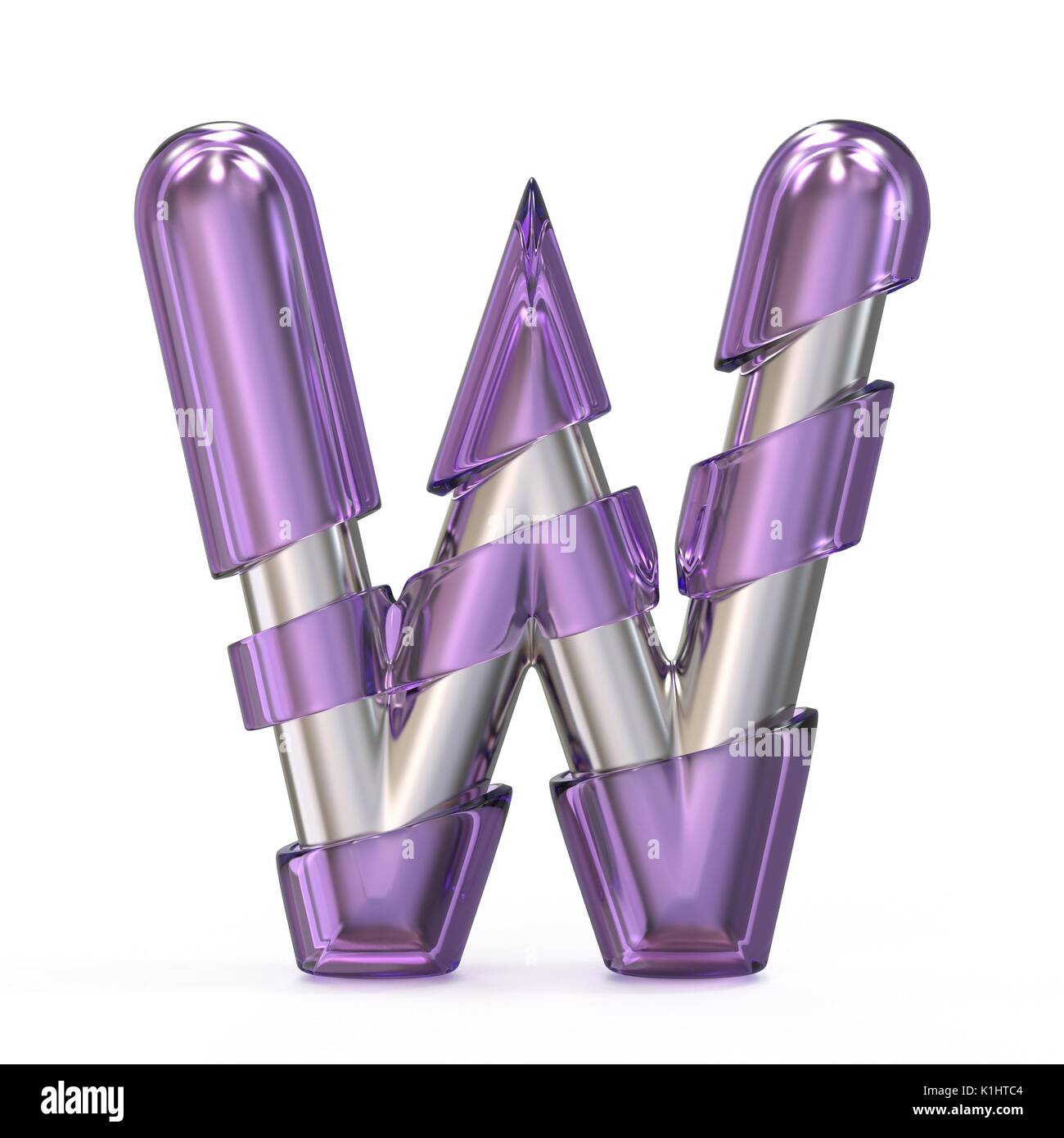 Purple gem with metal core font LETTER W 3D render illustration ...