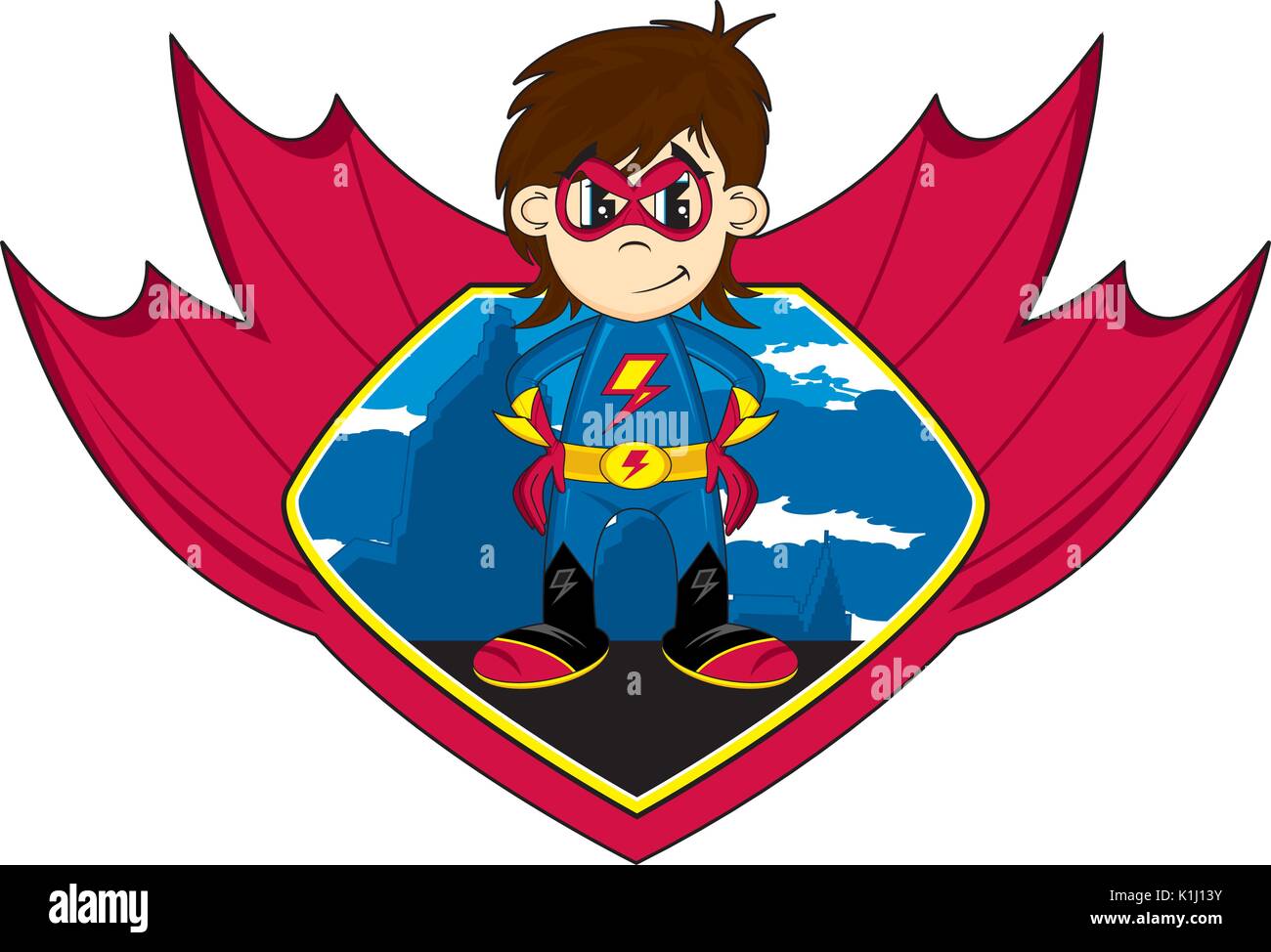 Cute Cartoon Heroic Superhero and Shield Stock Vector Image & Art - Alamy
