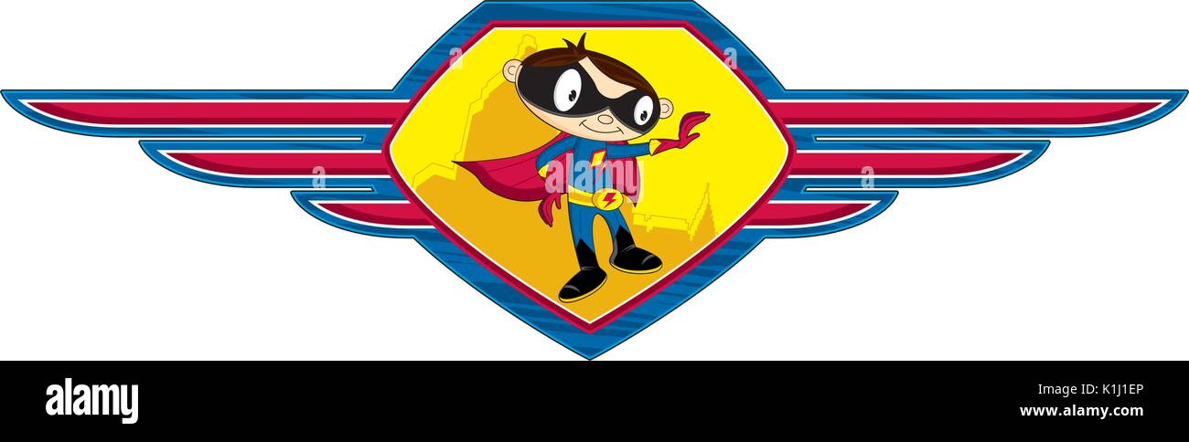 Cute Cartoon Heroic Superhero and Shield Illustration Stock Vector ...