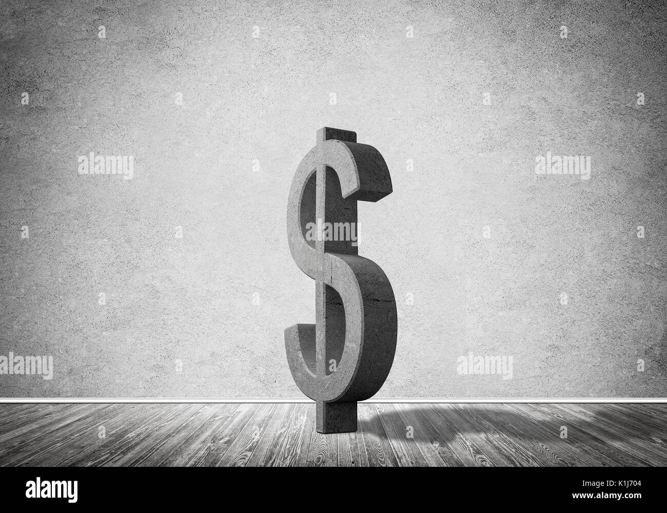 Stone dollar symbol in empty concrete room as currency sign Stock Photo ...