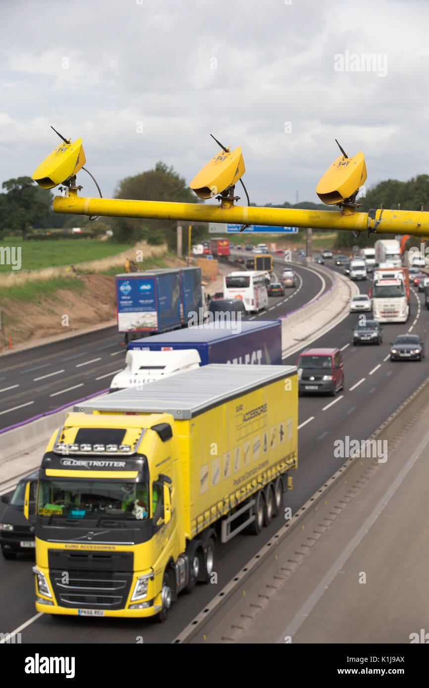 Average speed cameras on the M6 motorway in Cheshire,UK Stock Photo - Alamy