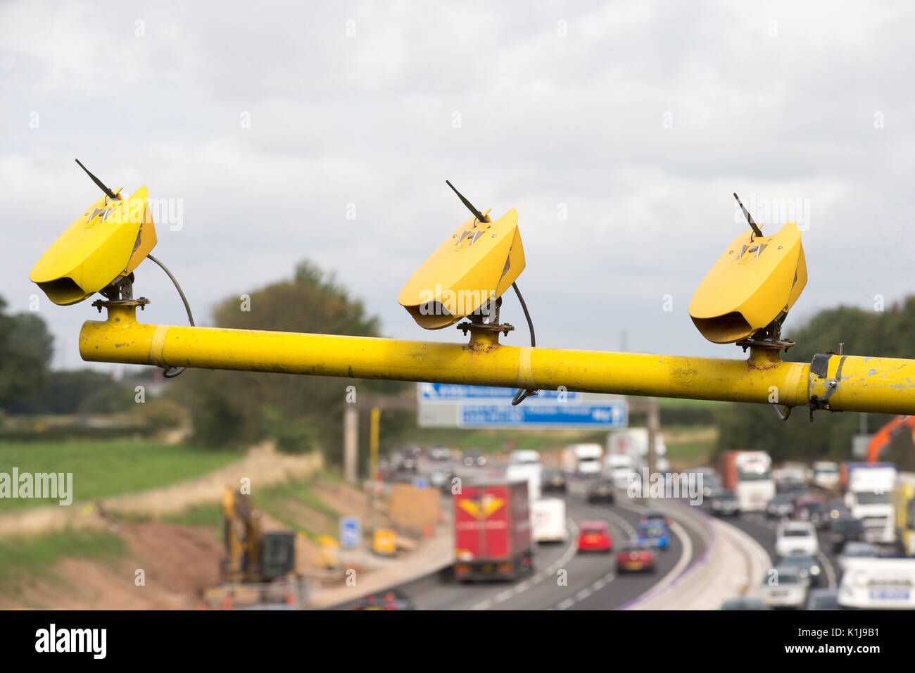 Average speed cameras on the M6 motorway in Cheshire,UK Stock Photo - Alamy