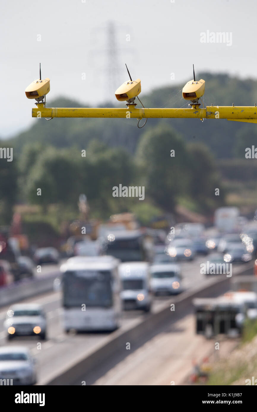 Average speed cameras on the M6 motorway in Cheshire,UK Stock Photo - Alamy