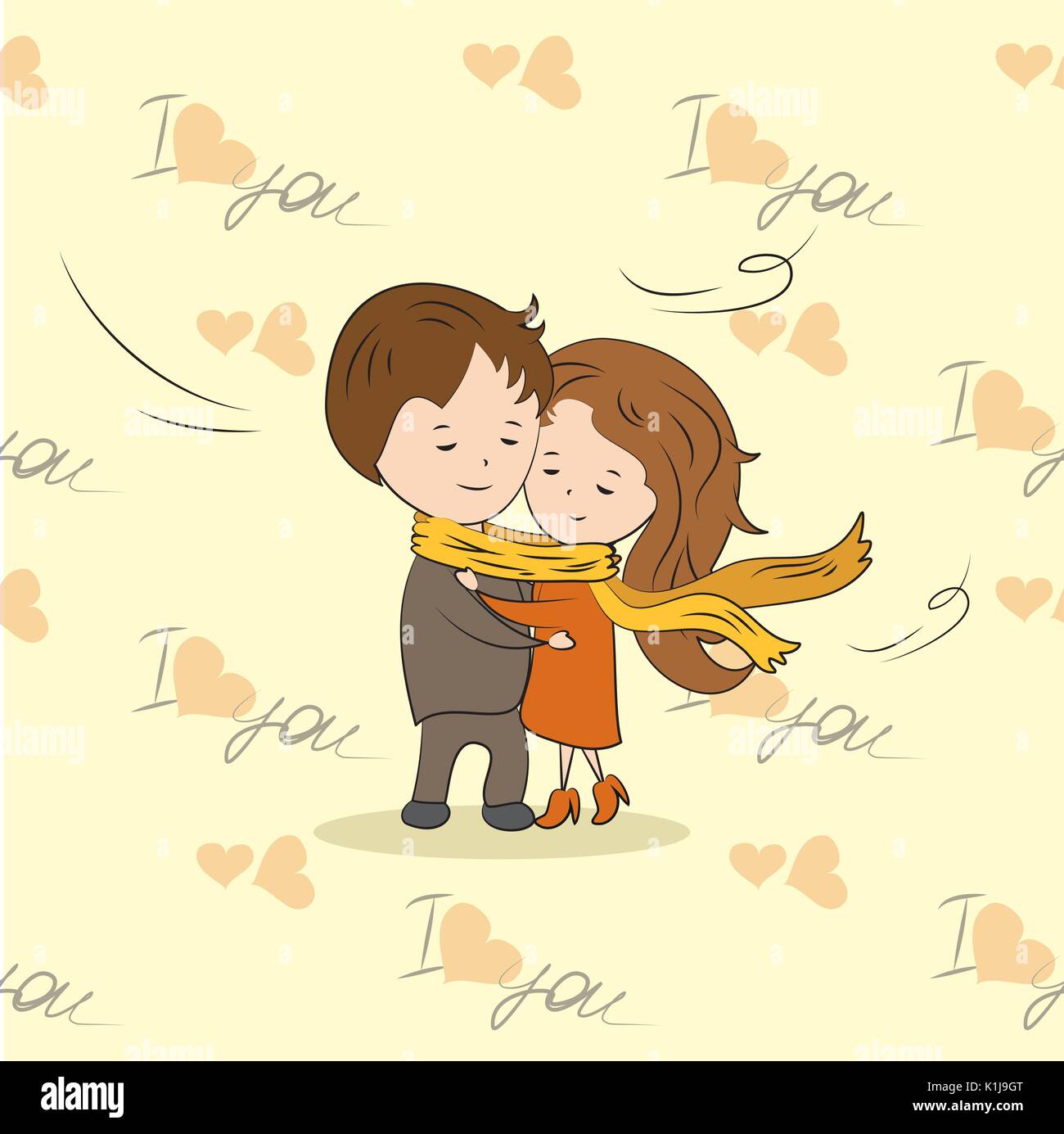 couple in love tied a large scarf, vector illustration Stock Vector ...