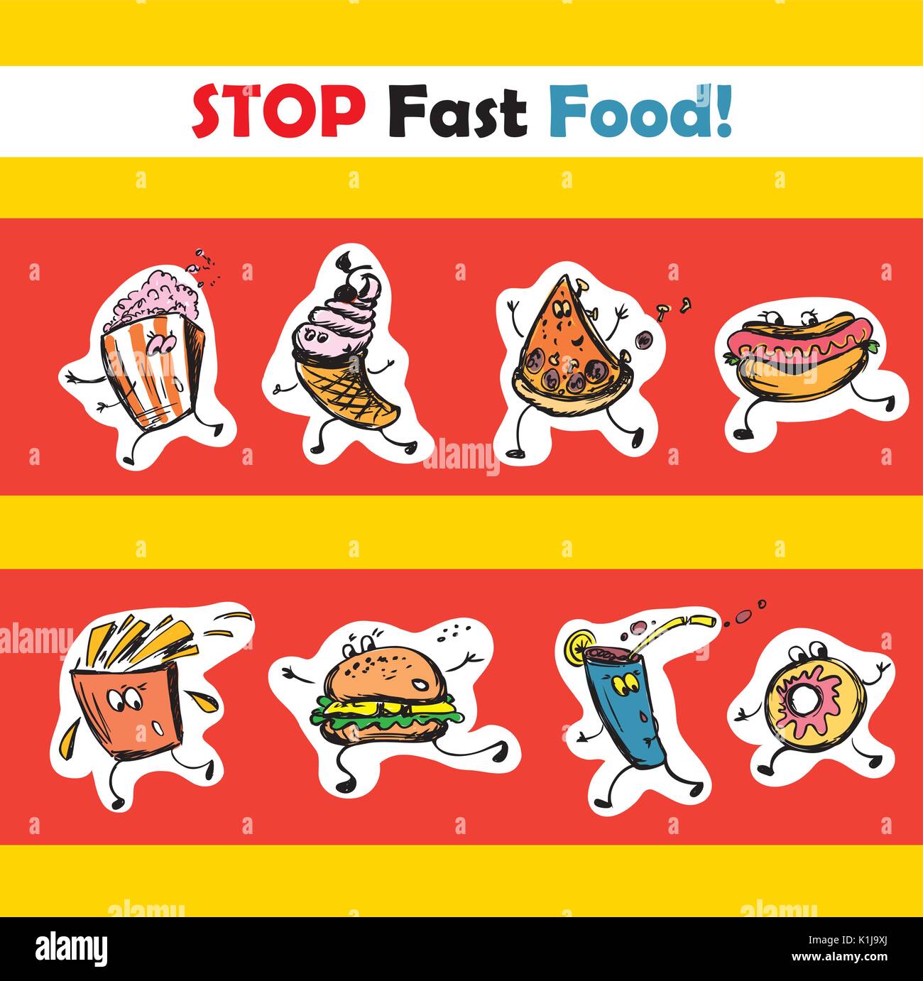 Stop fast food.hand drawing, vector illustration Stock Vector Image ...