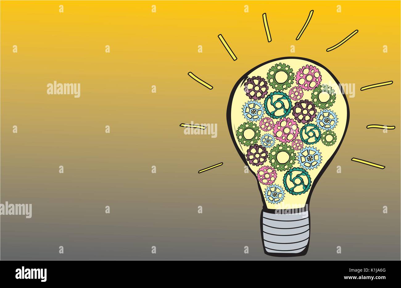 light bulb with gears , idea concept, place for text,hand drawn vector ...