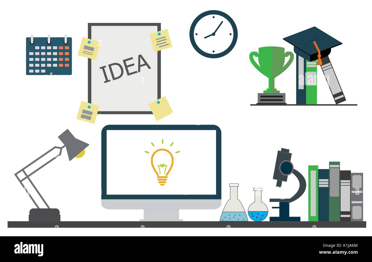 Flat design modern vector illustration of stylish workspace interior ...