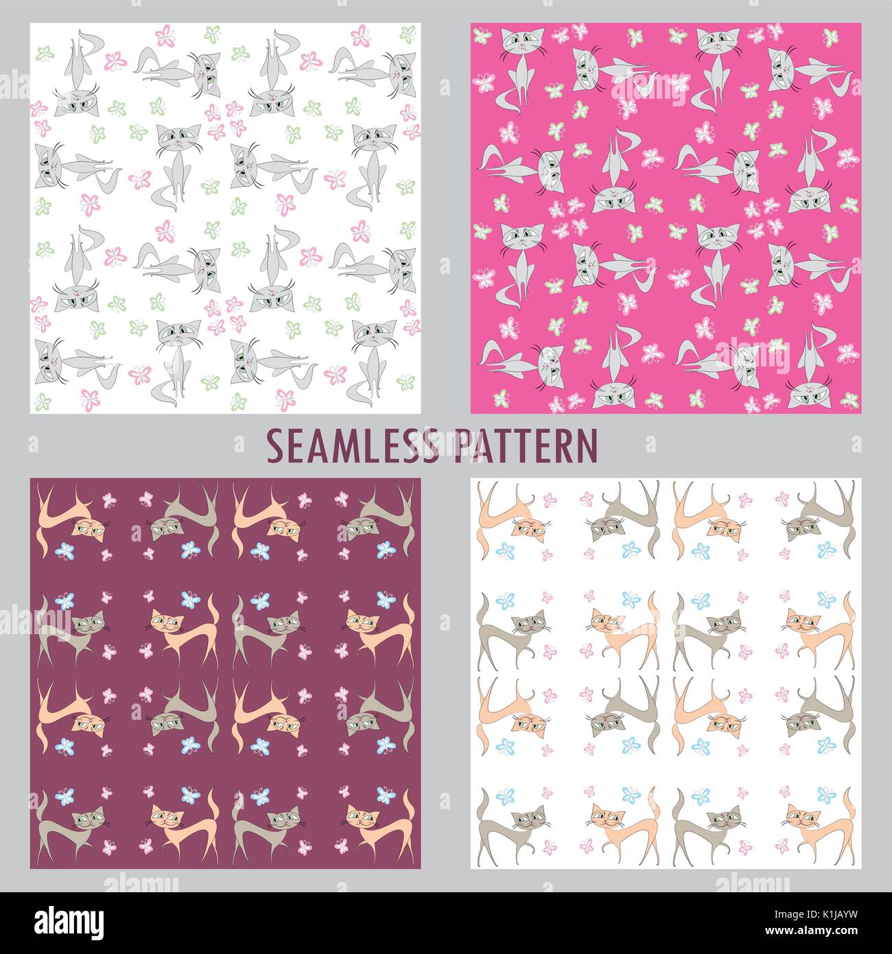 Set Cute funny seamless pattern with cats , vector illustration Stock ...